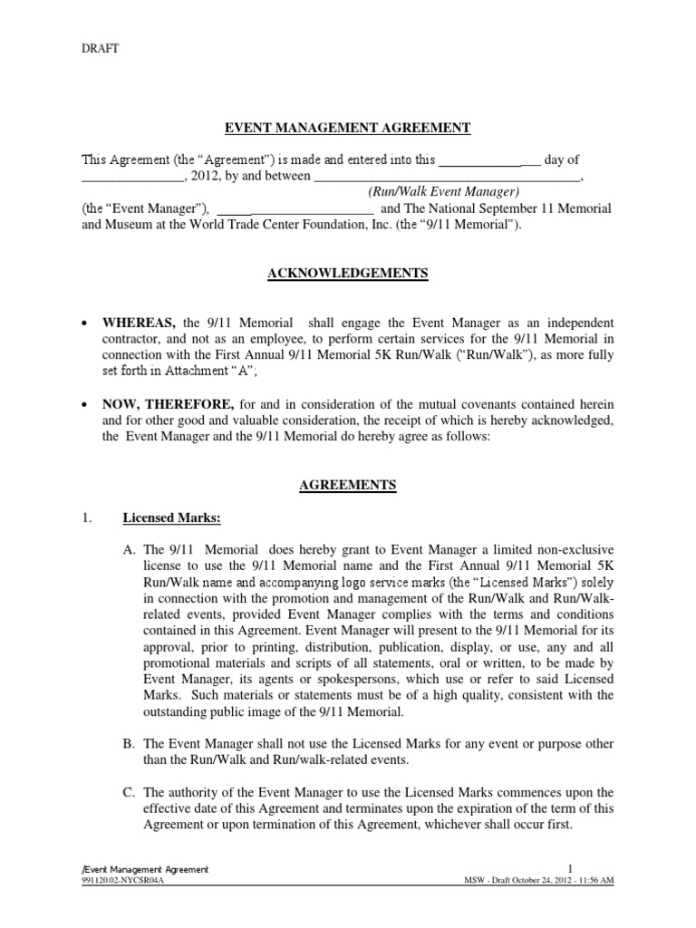 Free PDF Format Event Management Agreement Template | PDF | Indemnity ...