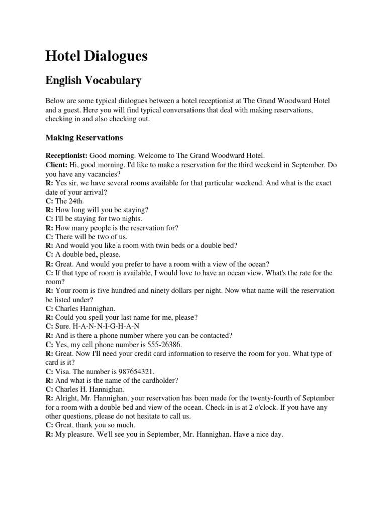 Hotel Dialogues: English Vocabulary | PDF | Hotel | Service Industries
