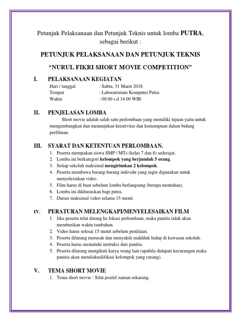 Mata Lomba Petunjuk Pelaksanaan Dan Petunjuk Teknis 2 | PDF
