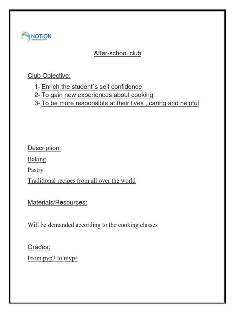 After-School Cooking Club for Kids | PDF