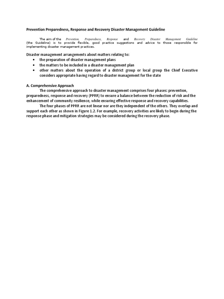 Prevention Preparedness, Response and Recovery Disaster Management ...