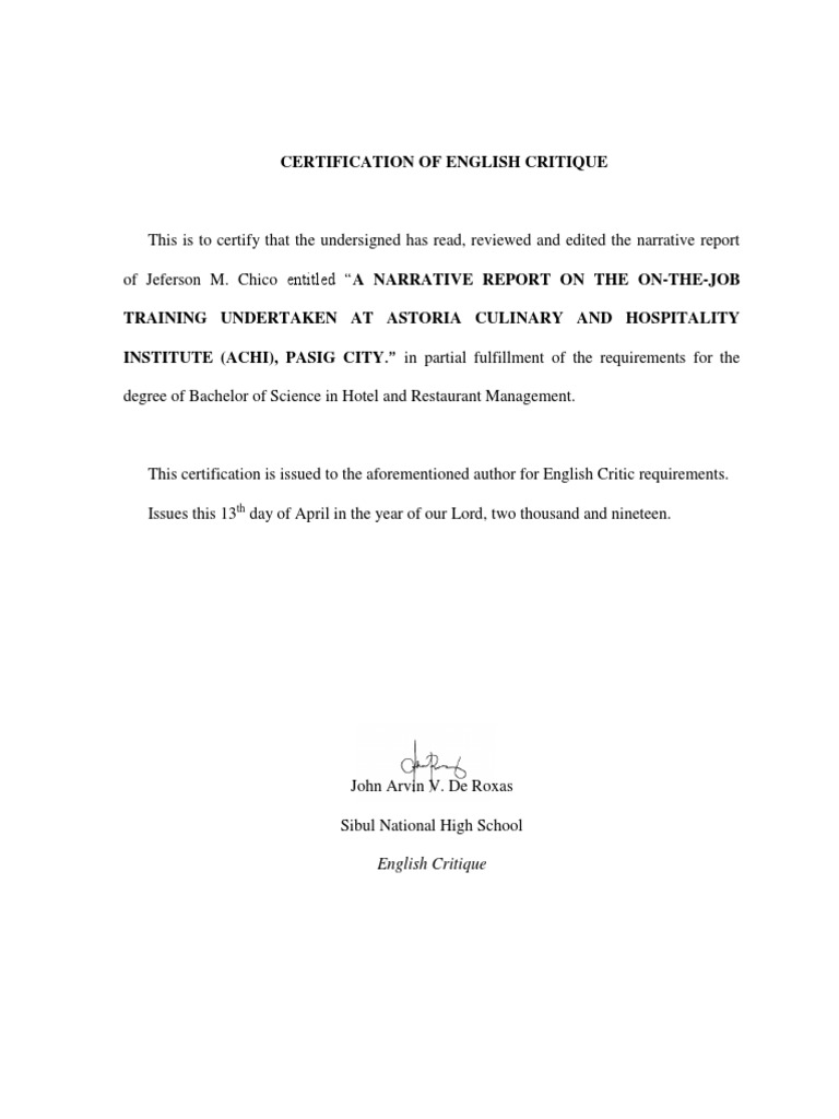 Certification of English Critiqu2 | PDF | Academia | Qualifications
