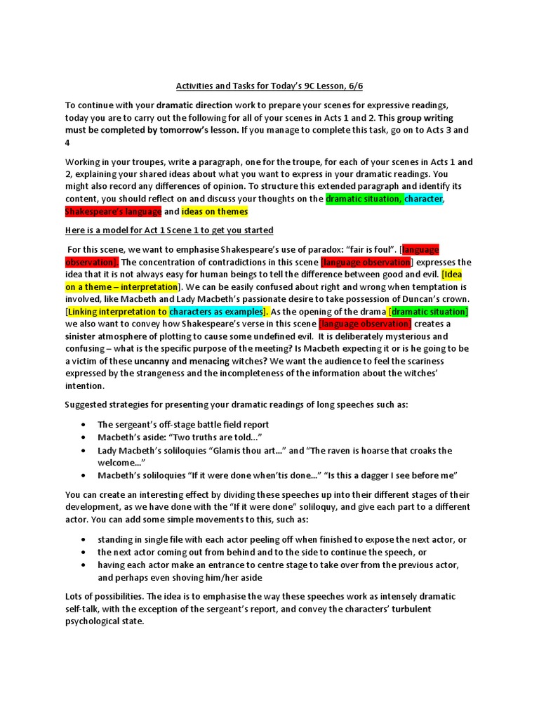 Macbeth Activities and Tasks For Today | PDF | Macbeth | William ...