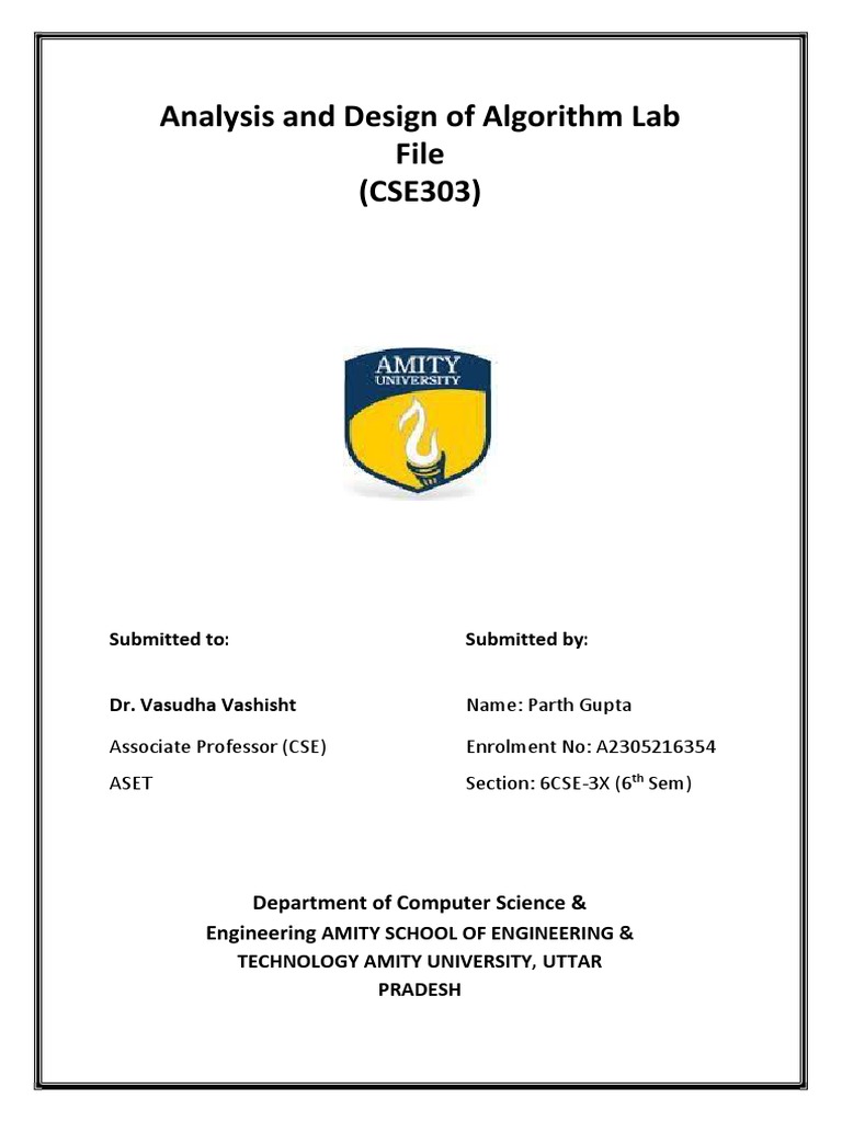 Analysis And Design Of Algorithms Lab File Pdf Mathematical Logic Teaching Mathematics