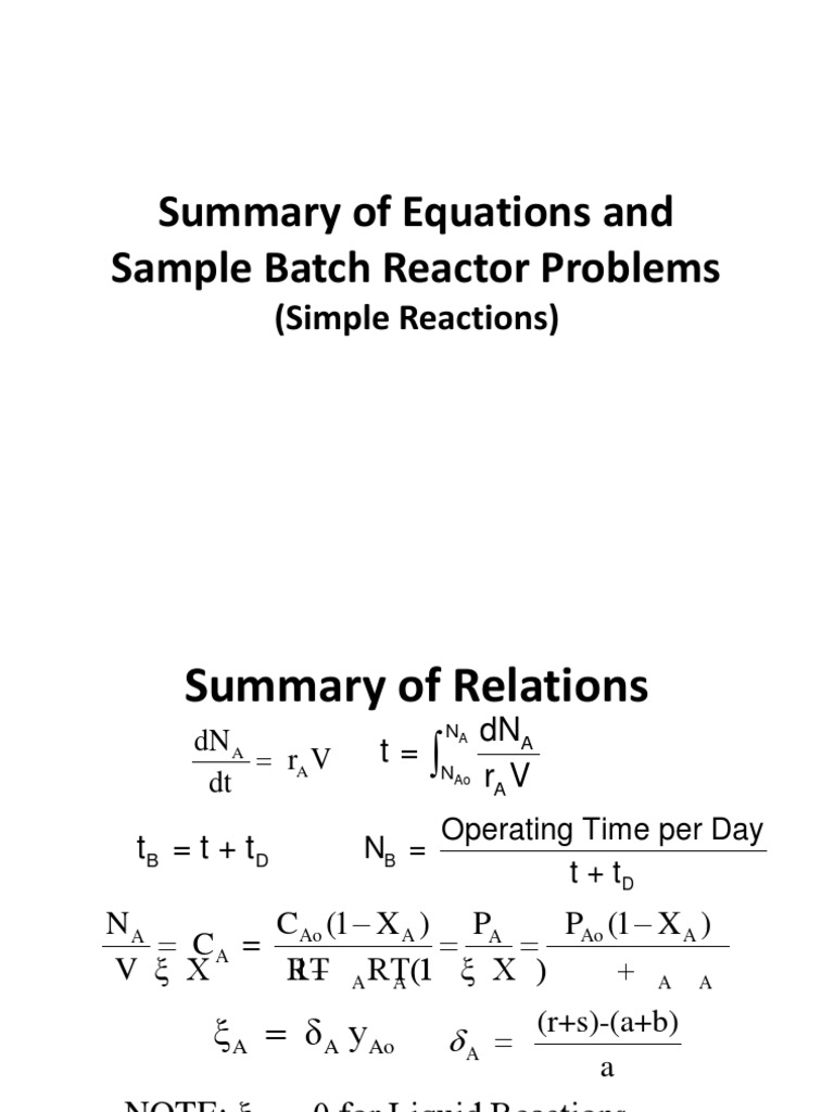 Batch Reactor Equations and Sample Problems | PDF | Physics | Chemistry
