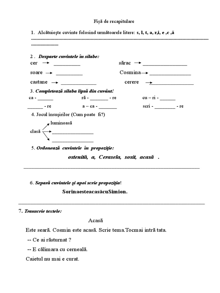 Test de Evaluare CLR - Clasa 1 | PDF