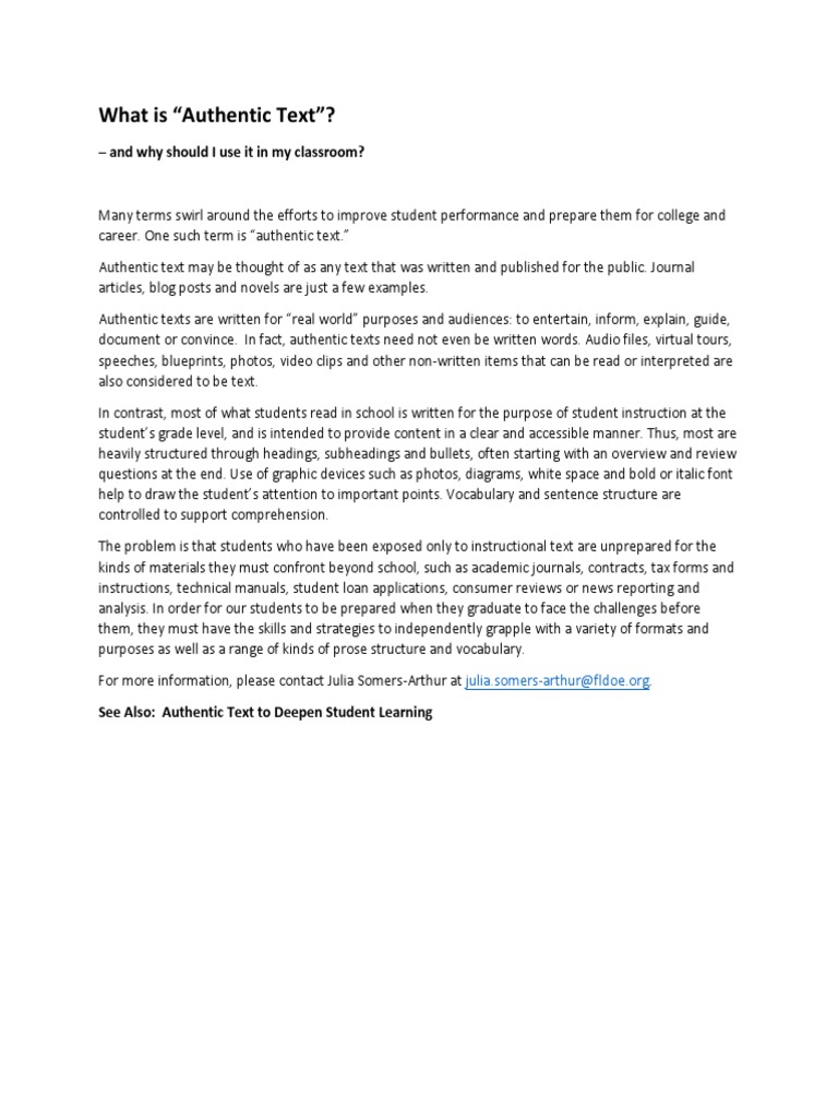 What Is "Authentic Text"?: - and Why Should I Use It in My Classroom? | PDF