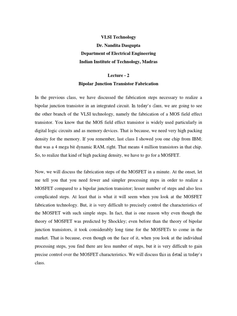 Pmos Fabrication | PDF | Mosfet | Field Effect Transistor