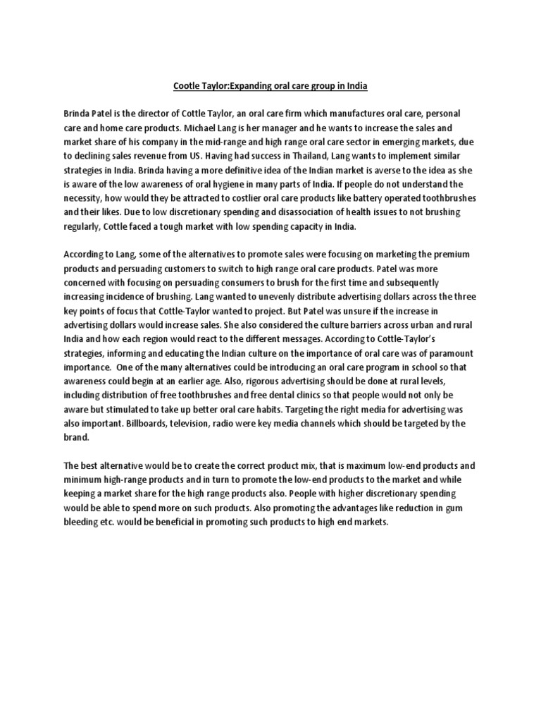 Cottle Taylor - Case Analysis | PDF | Oral Hygiene | Advertising