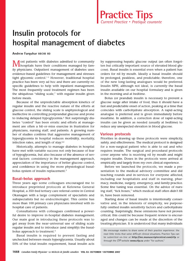 Practice Tips: Insulin Protocols For Hospital Management of Diabetes ...