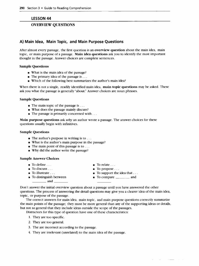 Reading Comprehension - Main Idea PDF | PDF