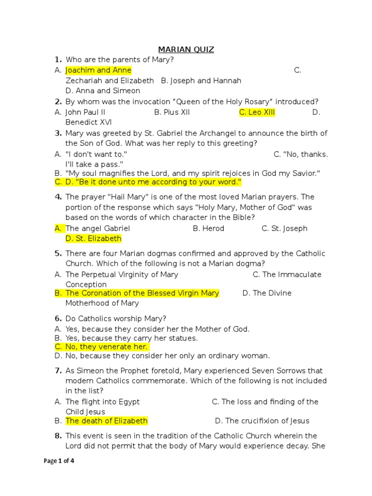 Quiz III Marian | PDF | Saint Joseph | Mary, Mother Of Jesus