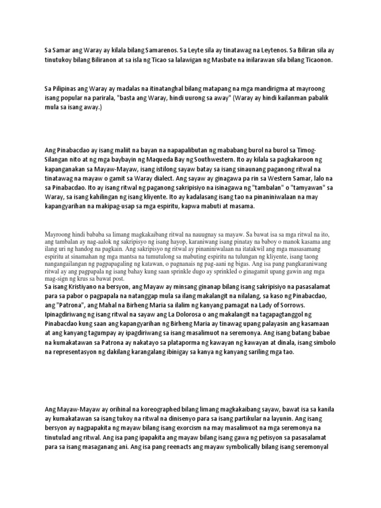 Sa Samar Ang Waray Ay Kilala Bilang Samarenos | PDF
