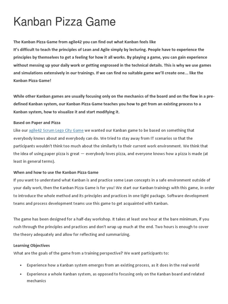 Kanban Pizza Game: Agile42 Scrum Lego City Game | PDF | Pizza | Time