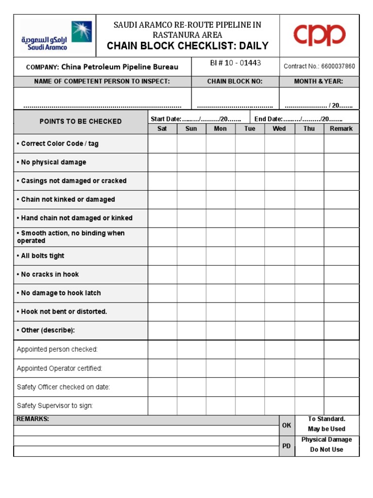 Chain Block Checklist | PDF