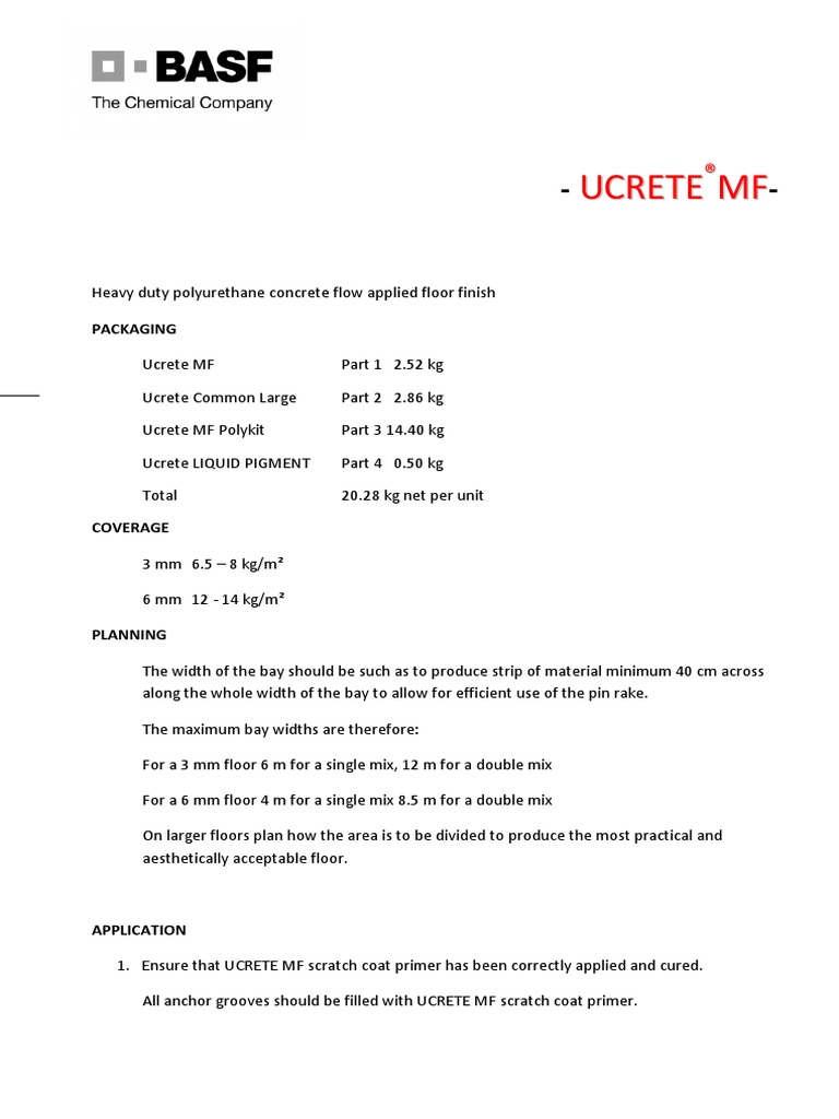 UCRETE MF Application Procedure PDF | PDF | Concrete | Building Engineering
