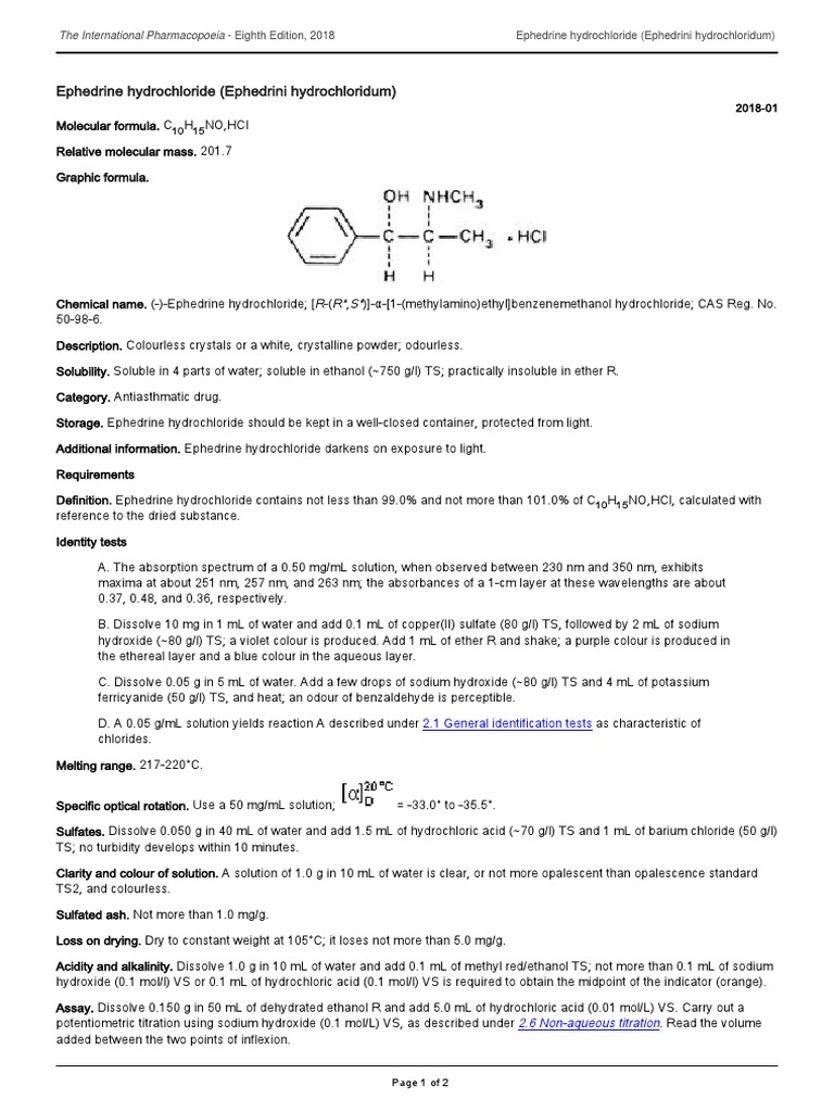 Ephedrine Hydrochloride: Formula & Assay | PDF | Solubility ...