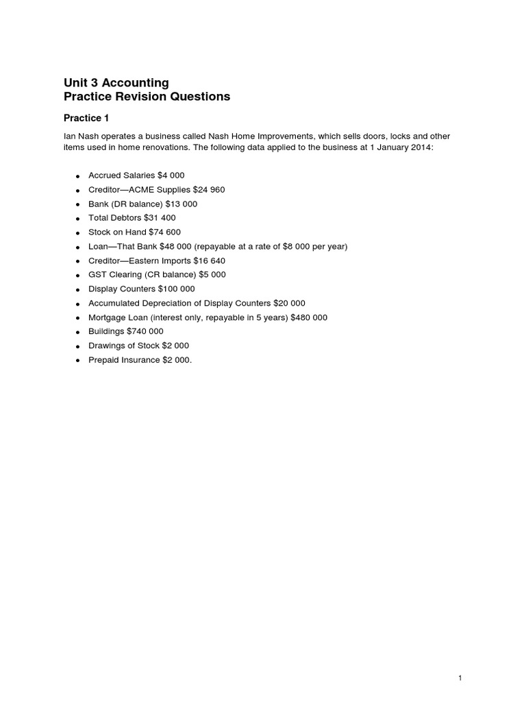 Acc 3 Unit 3 Revision Questions 13 | PDF | Debits And Credits | Accounting