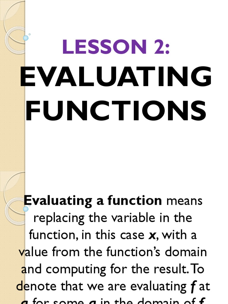 Lesson 2:: Evaluating Functions | PDF | Equations | Function (Mathematics)