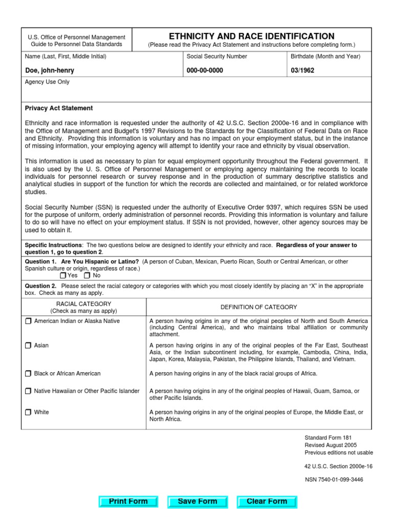 Sf181 Government Ethnicity Form | PDF | Social Security Number | Race ...