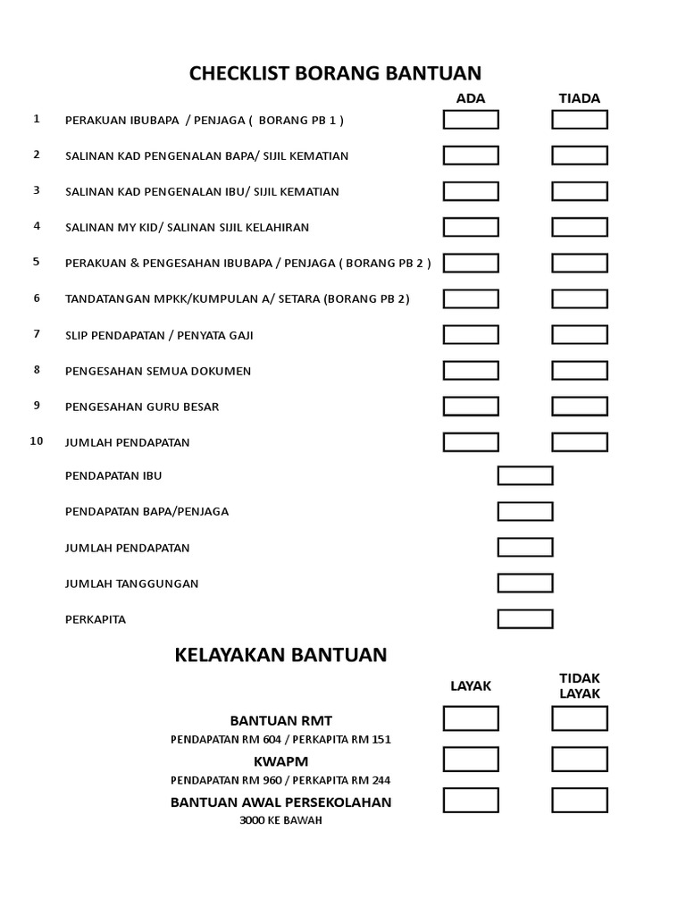 Checklist Bantuan | PDF