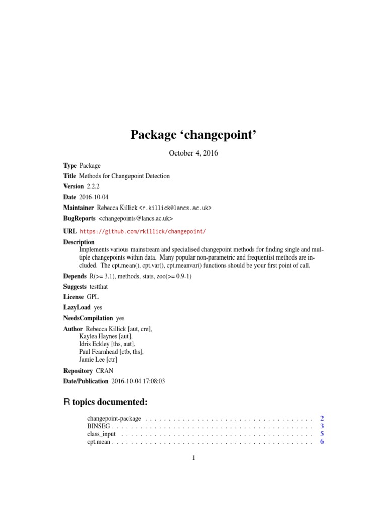 Package Changepoint': R Topics Documented | PDF | Akaike Information Criterion | Parameter ...