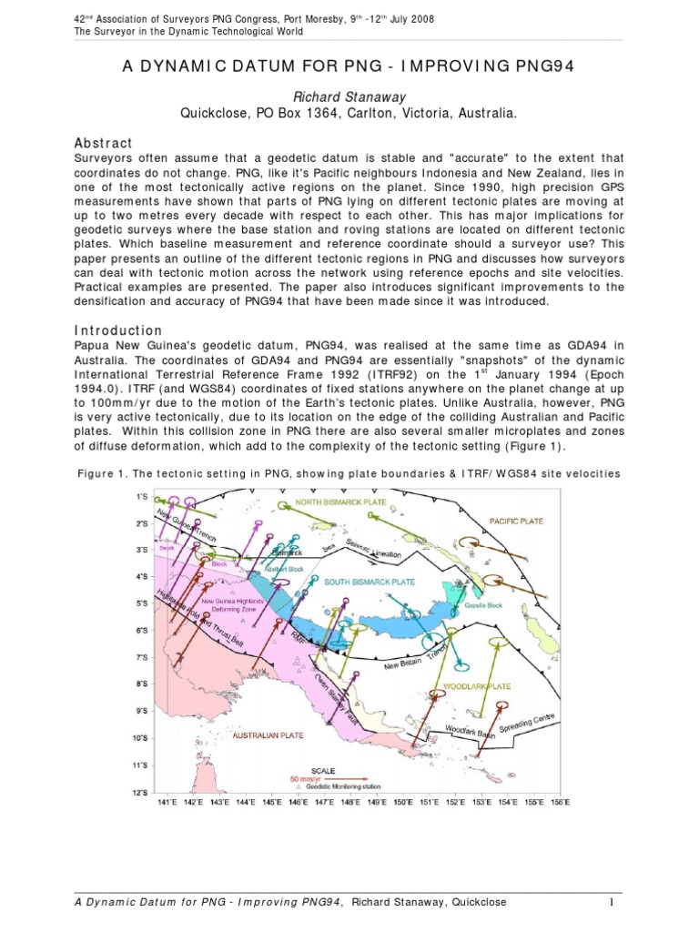 A Dynamic Datum For PNG - Improving PNG94 | PDF | Geodesy | Surveying