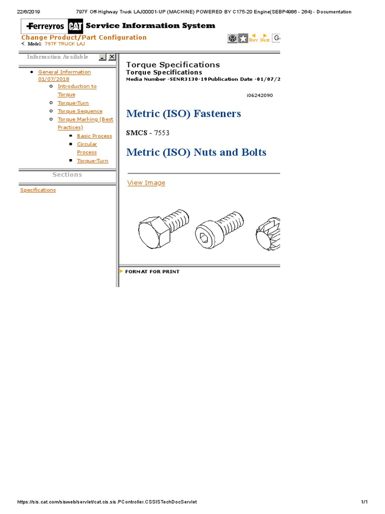 Metric (ISO) Fasteners: Torque Specifications | PDF