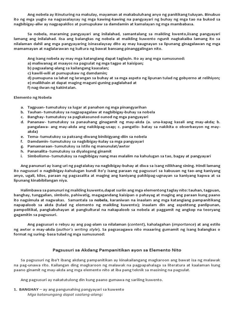 Pagsusuri NG Nobela | PDF