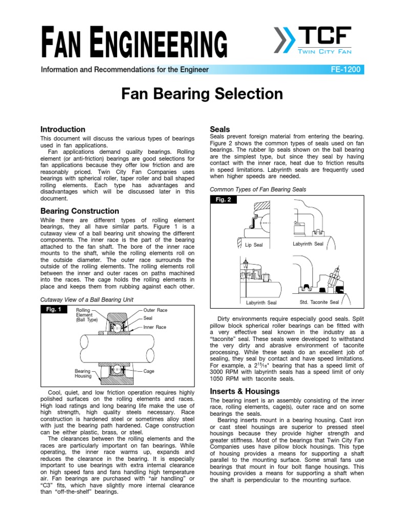 FE 1200 Fan Bearing Selection | PDF | Bearing (Mechanical) | Building ...