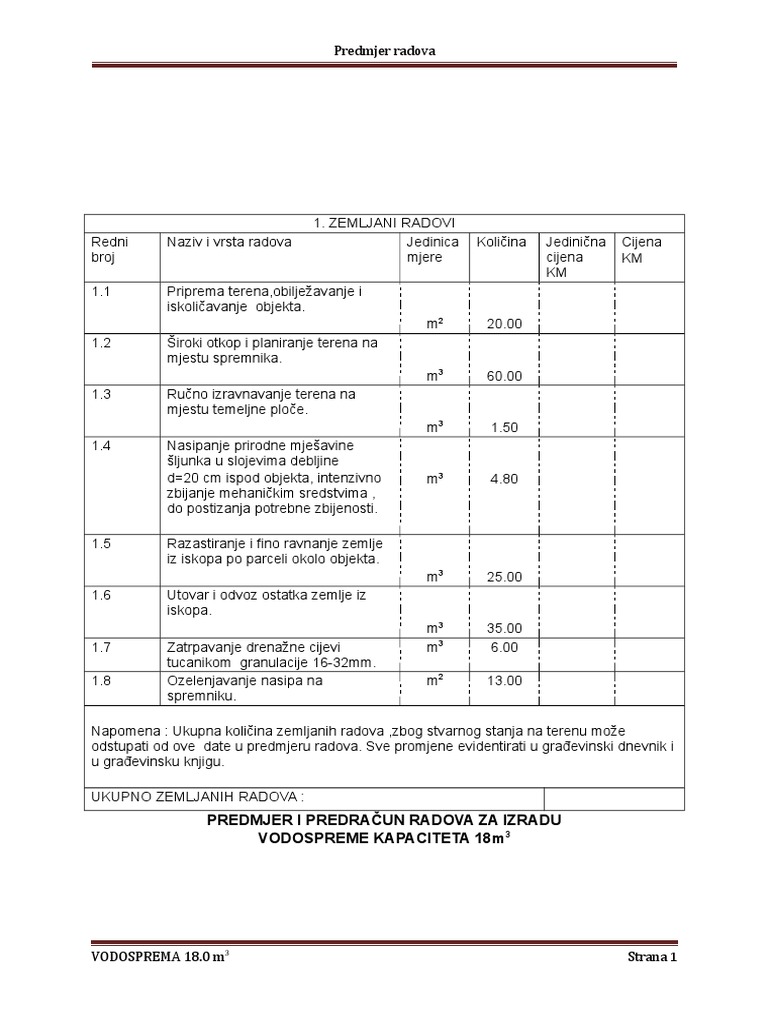 Predmjer Spremnik | PDF