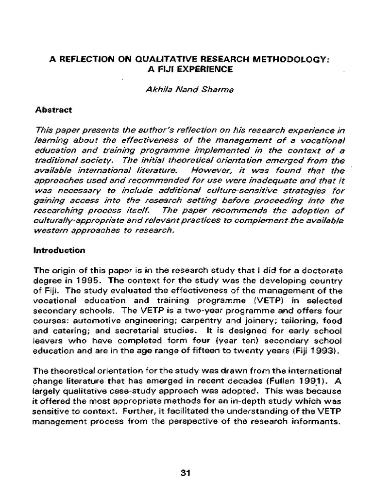 A Reflection On Qualitative Research Methodology: A Fiji Experience ...