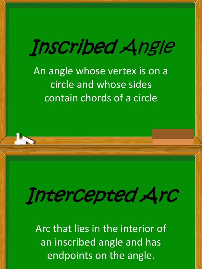 Inscribed Angle: An Angle Whose Vertex Is On A Circle and Whose Sides Contain Chords of A Circle ...