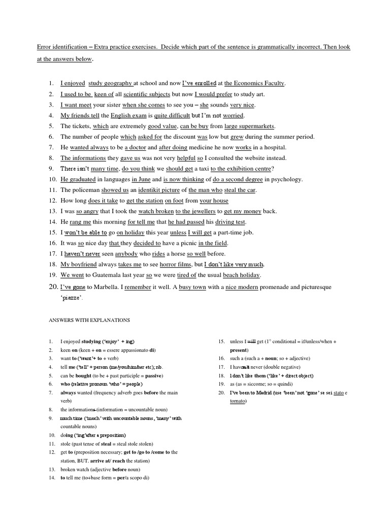 Error Identification Examples