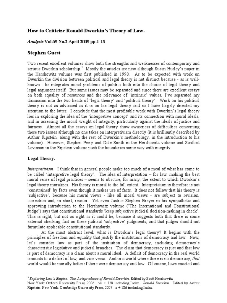 Exploring the Moral Foundations of Ronald Dworkin's Interpretive Legal ...