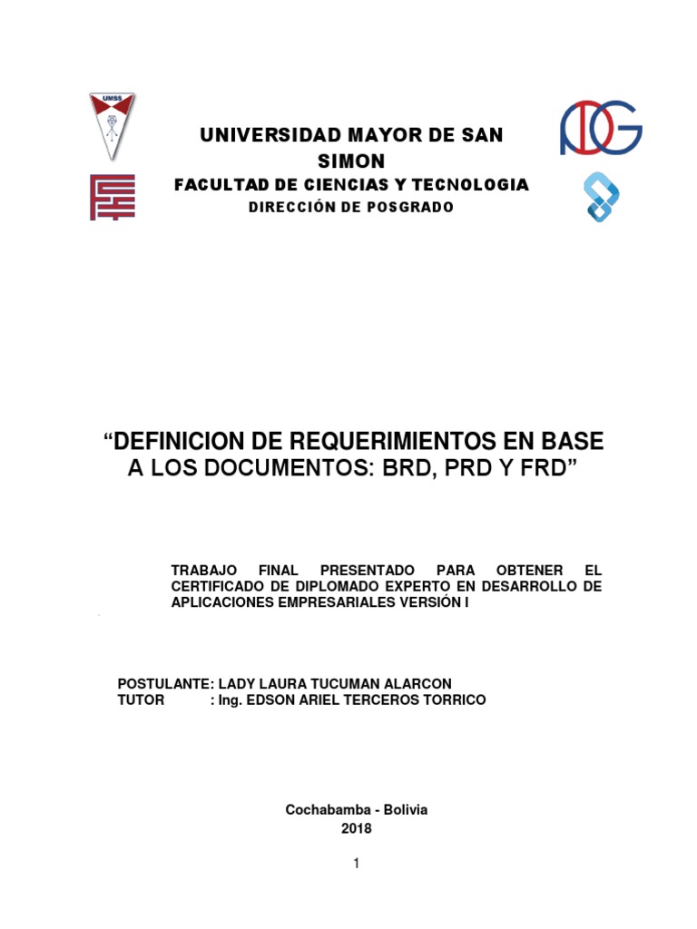 Definicion de Requerimientos en Base A Los Documentos BRD, PRD y FRD ...