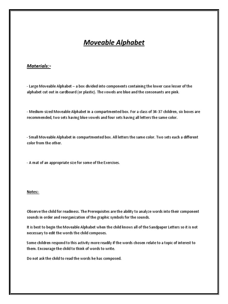 Moveable Alphabet: Materials | PDF | Consonant | Alphabet