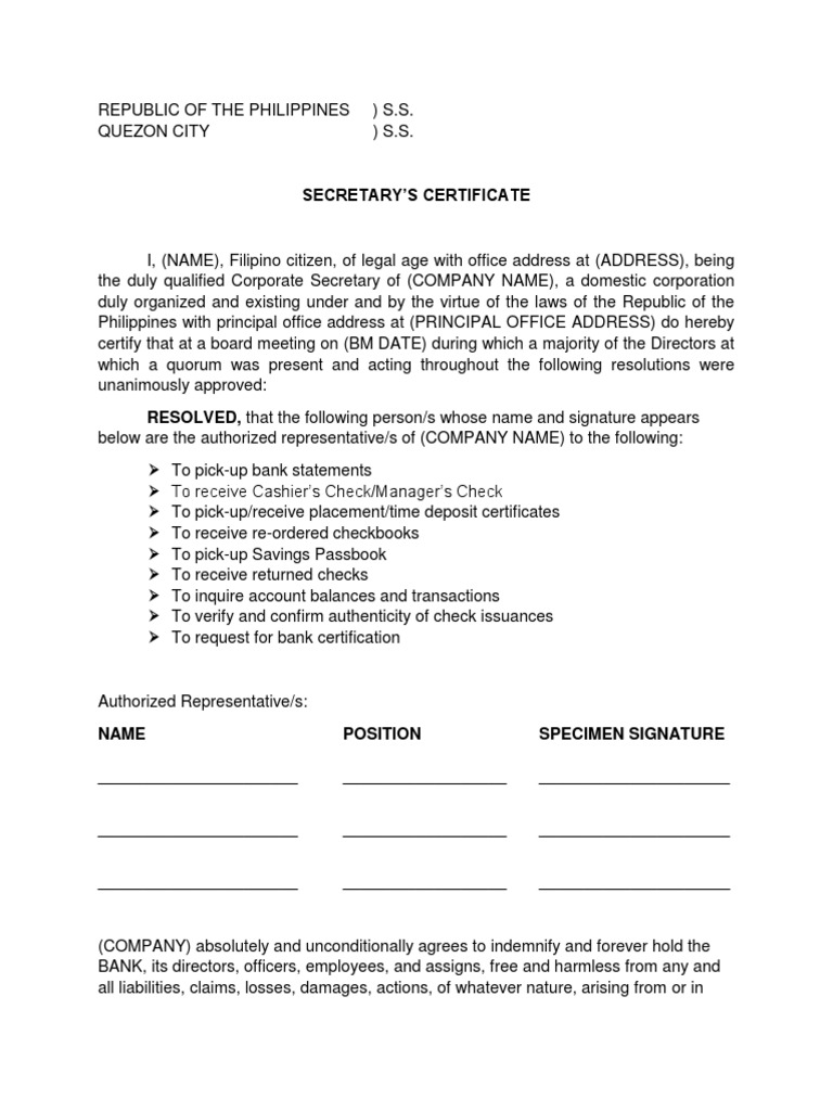 BDO - Secretary's Certificate | Download Free PDF | Common Law | Government