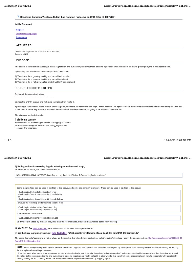 Weblogic Stdout Rotaion Problems | PDF | Command Line Interface | Computer File