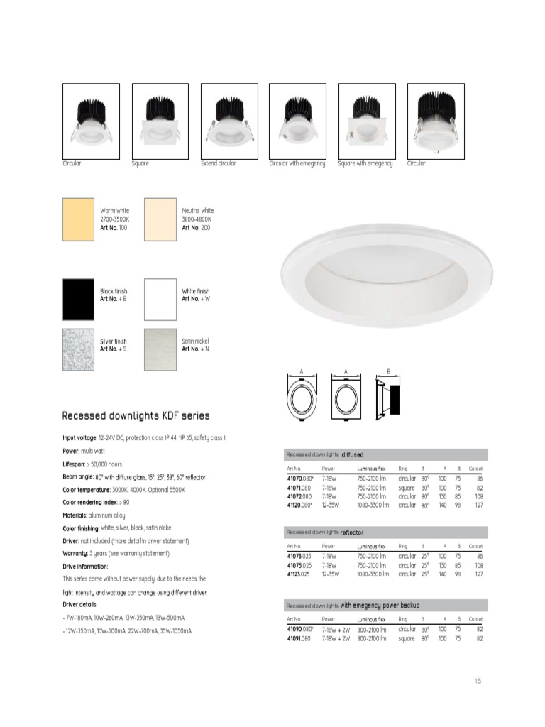 Recessed Downlights KDF Series: Art No. Power A B Cutout Ring SS | PDF ...