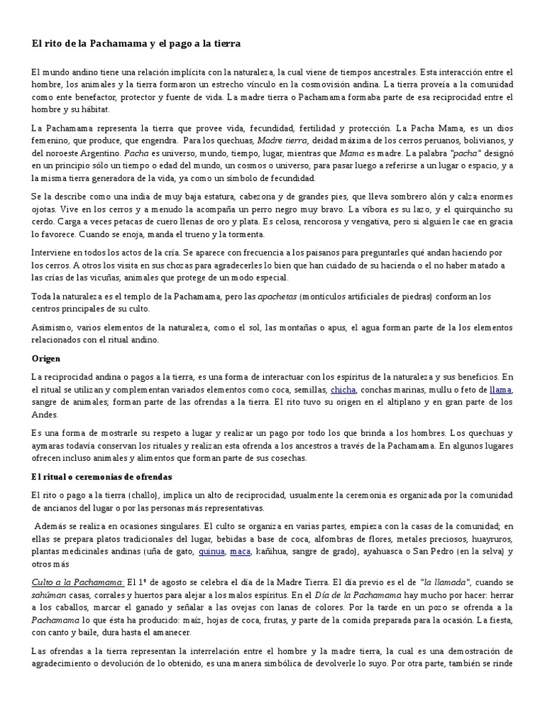 La Pachamama Pdf Religión Y Creencia