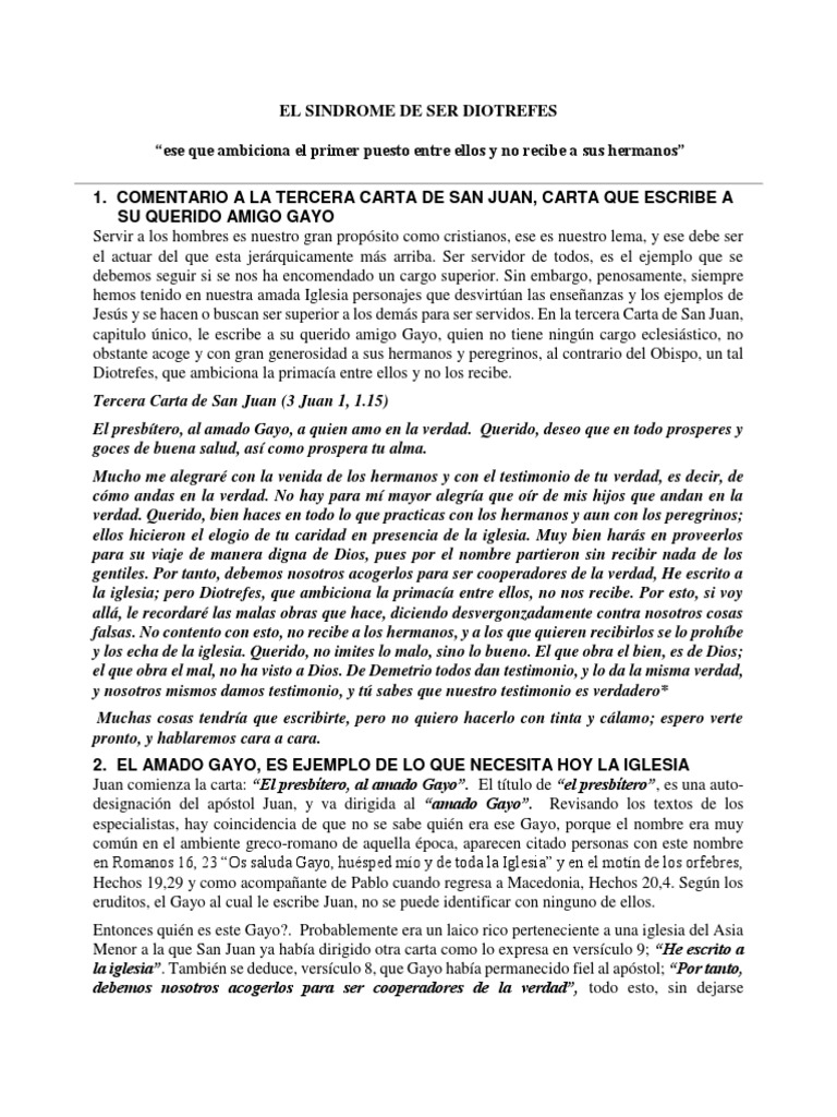 La generosidad de Gayo y la ambición de Diotrefes | PDF | Juan el ...