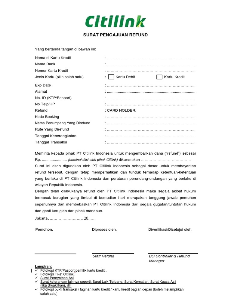 Surat Pengajuan Refund Kartu Kredit NEW | PDF