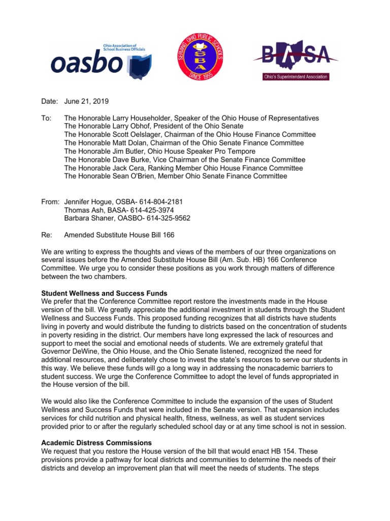Conference Committee Letter HB 166 - 6!21!19.Ws | PDF | School Voucher ...