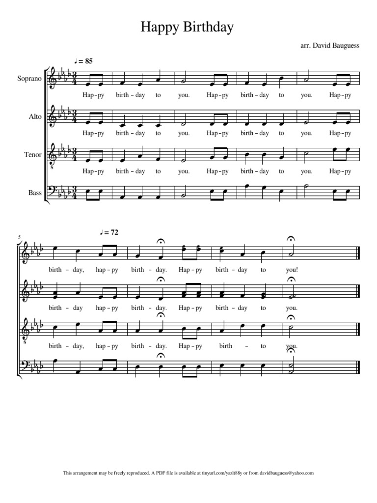 Happy Birthday SATB | Choral Music | Choral Compositions