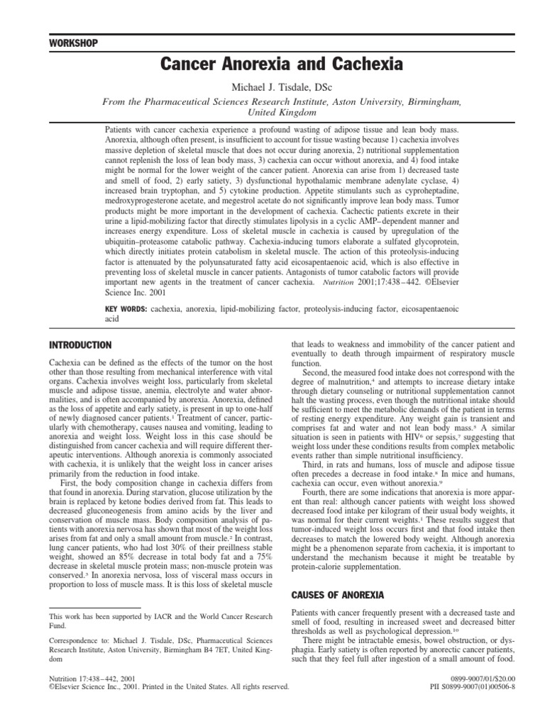 Cancer Anorexia and Cachexia | PDF | Weight Loss | Molecular Biology