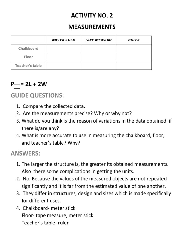 Activity No. 2 Measurements: Guide Questions | PDF