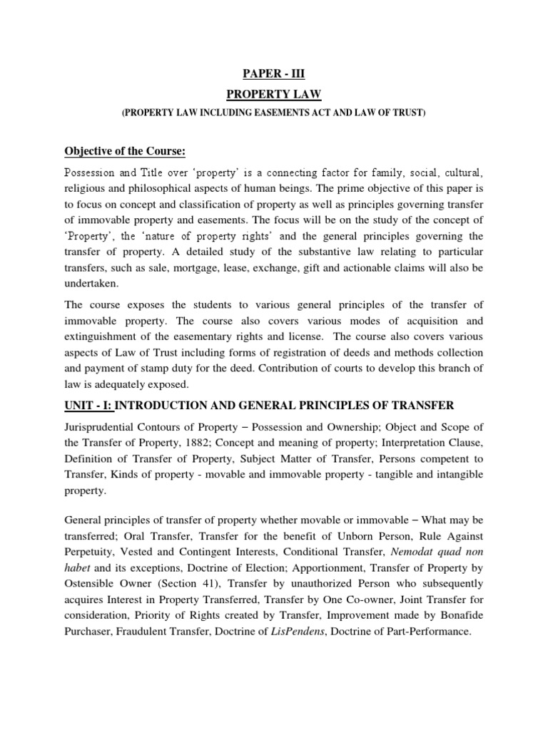 Paper - Iii Property Law: (Property Law Including Easements Act and Law ...