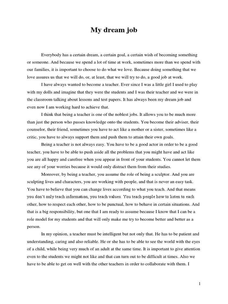 My Dream Job | PDF | Teachers | Psychology