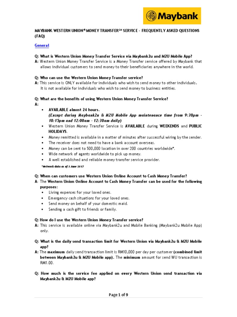 WestU021017 Faq | PDF | Western Union | Wire Transfer